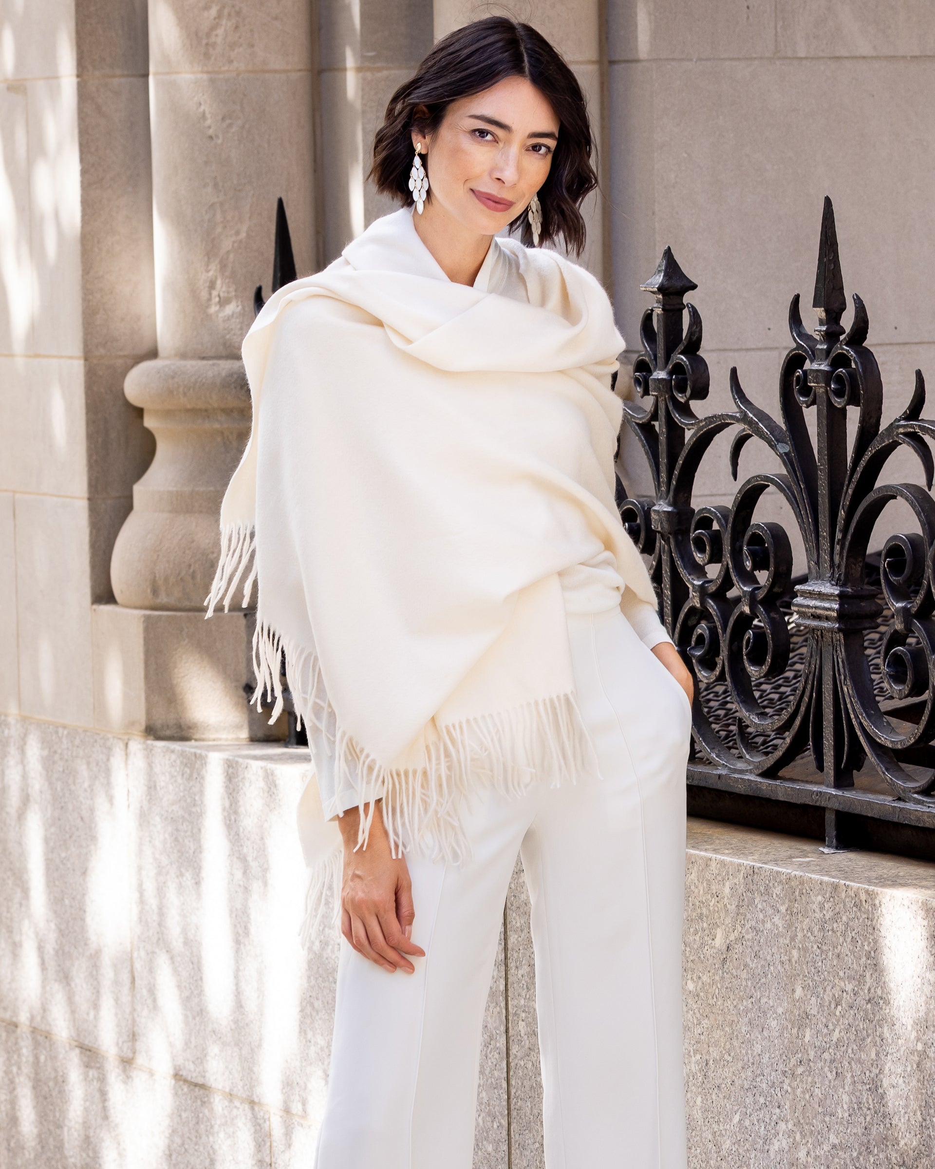 Cashmere Wrap with Long Fringe Detail | Sofia Cashmere – SofiaCashmere